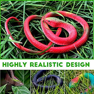 Hsxfl Rubber Snakes to Keep Birds Away, 4 Pieces 27.5 Inch Realistic Rubber Snakes, Plastic Fake Snakes Toy Snake for Garden Props to Scare Birds, Squirrels, Mice, Pranks,Halloween Decoration