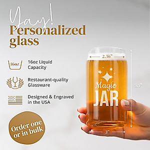 Custom 16oz Beer Can Glass with Your Custom Logo Design or Personalized Text - Permanent Laser Engraving - Wedding Favors, Corporate Gifts, Birthdays, Parties or Events