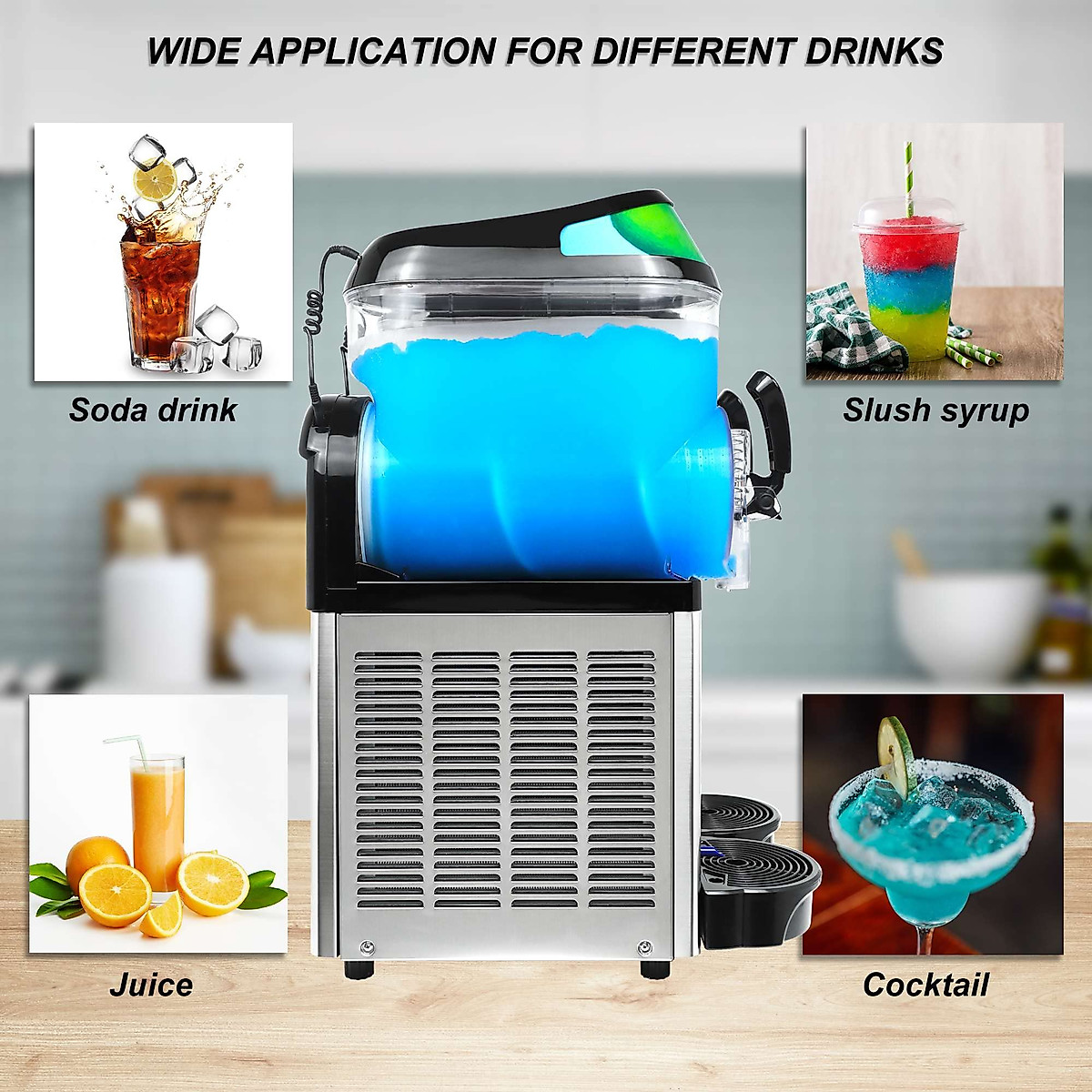 REEGIN-TECH Commercial Slushy Machine 6.4 Gal, 110V/60HZ, Margarita Machine Granita Frozen Beverage Machine Slushie Maker Juice Beer Syrup Cocktail for Bar Buffet Cafe Restaurant Party (2 TANKS 24L)