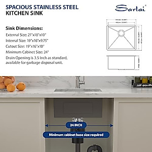 21 Undermount Bar Sink - Sarlai 21"x18" Undermount Kitchen Sink Single Bowl 16 Gauge Stainless Steel Bar Prep Sink Small Kitchen Sink 10 deep