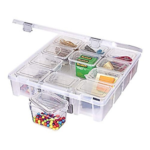 AB Designs 6965ABD Super Satchel with 9 Small Bins Inside, Stackable Home Storage Organization Container, Clear with Sliver Latches and Handle