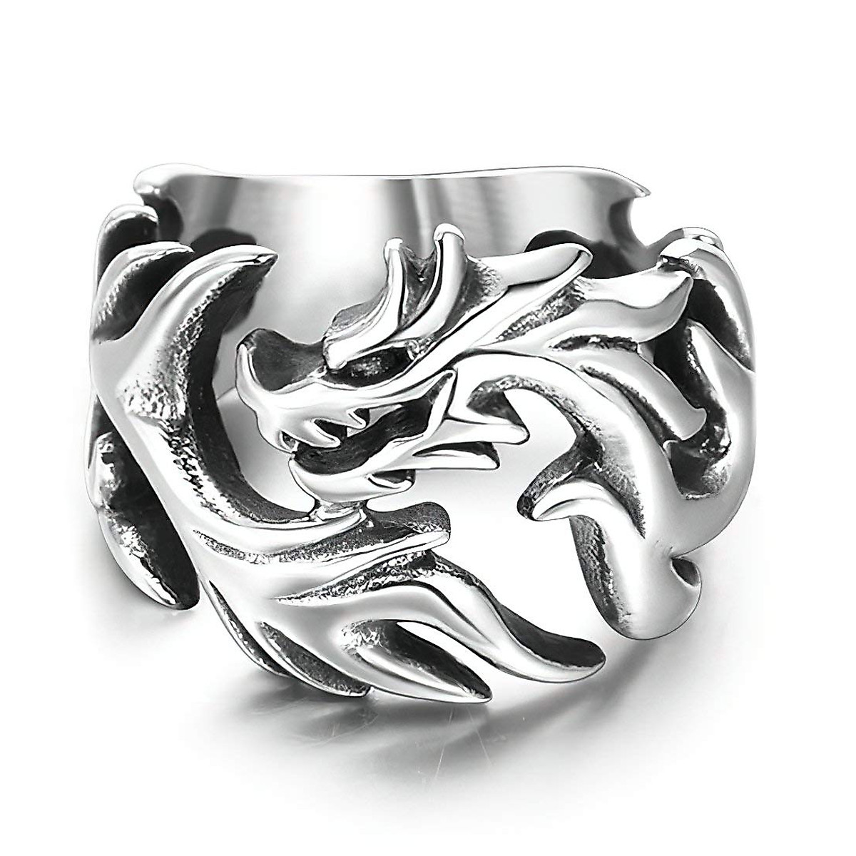 Gungneer Stainless Steel Dragon Ring Gothic Pattern Steampunk Jewelry Rebel Metal Accessory for Mens Womens 7/8/9/10/11/12/13