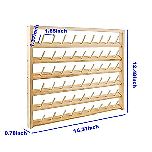 NW Wooden Thread Holder Sewing and Embroidery Thread Rack and Organizer Thread Rack for Sewing with Hanging Hooks for Wall(54-Spools)