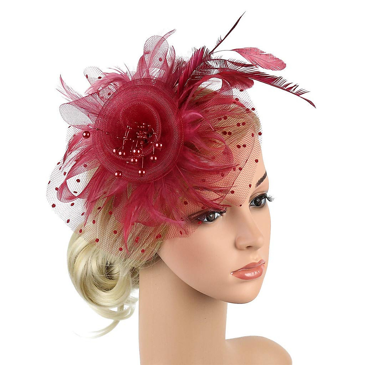 Feather Fascinator Womens Flower Hat for Cocktail Ball Wedding Headband Skin Friendly Headwear for Women