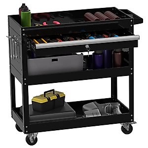 3-Tray Rolling Tool Cart,330 LBS Capacity Utility Tool Cart on Wheels with Lockable Drawers, 3 Tier Utility Tool Organizer Cart for Garage, Warehouse, Workshop & Repair Shop