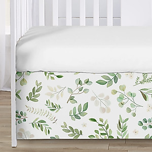 Sweet Jojo Designs Floral Leaf Baby Girl Nursery Crib Bedding Set - 4 Pieces - Green and White Boho Watercolor Botanical Woodland Tropical Garden