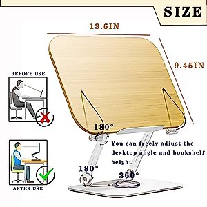 Book Stand for Reading Hands Free,Multi-Angle Adjustable Book Holder Stand with 360° Rotating Base & Page Clips,Foldable Cookbook Stand for Laptop Display Textbook Recipe Book Document Sheet Music