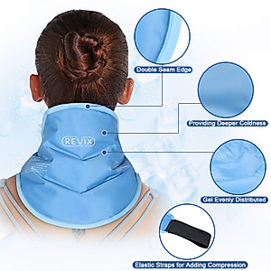 REVIX Neck Ice Pack Wrap with Strap and Soft Plush Lining Cold Pack for Neck Pain Relief, Cool Reusable Freezer Gel Pad for Swelling, Injuries and Post-Surgery Recovery