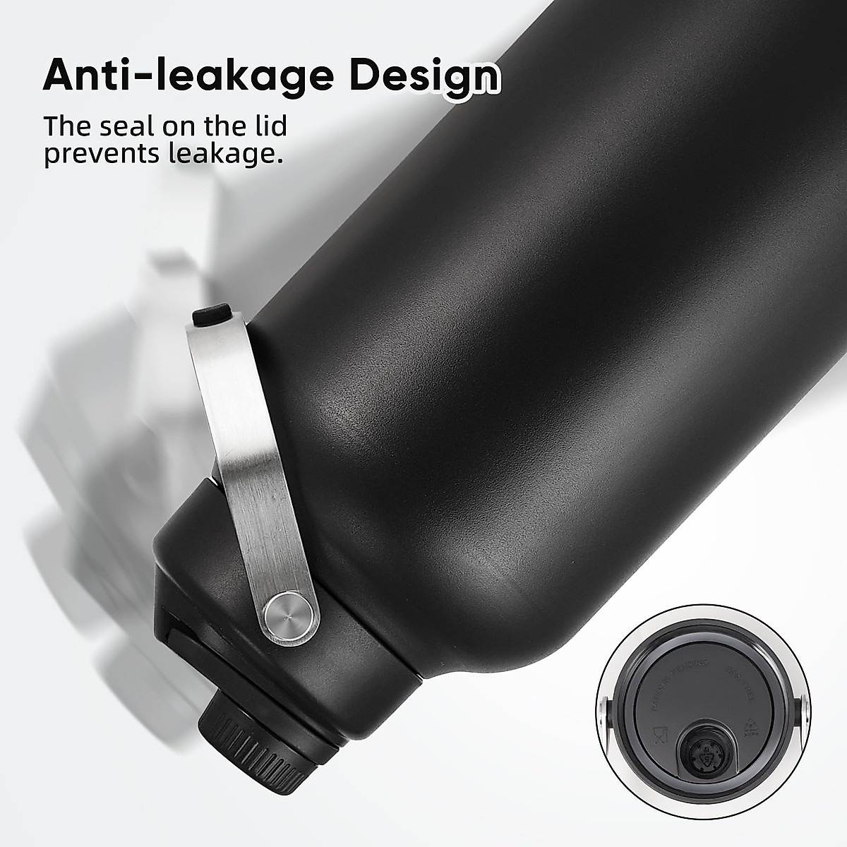 One Gallon Water Bottle, 128oz Stainless Steel Insulated Water Bottle For Hot & Cold Drinks, BPA-Free, Wide Mouth, Leak-Proof Big Water Jug With Handle For Sports, Travel, Hinking & Camping, Black