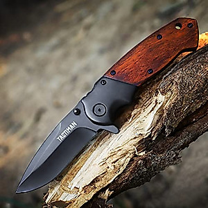 TACTIMAN Pocket Knife Gifts for Men Husband Boyfriend Folding Knife Stainless Steel Blade Wood Handle Birthday Gifts Unique Gifts for Men Stocking Stuffers for Men Knife Gifts for Men