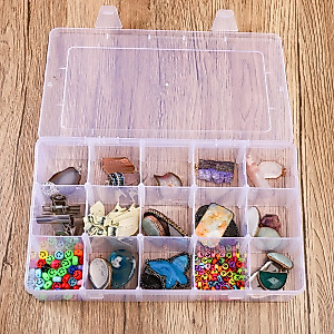 15 Grids Tackle Box Organizer, Large Clear Plastic Organizer Box with Adjustable Dividers for Beads, Art DIY, Crafts, Jewelry, Fishing Tackle with Label Stickers (1)