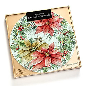 CounterArt Glad Tidings 4mm Heat Tolerant Tempered Glass Lazy Susan Turntable 13" Diameter Cake Plate Condiment Caddy Pizza Server