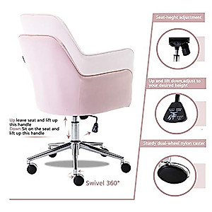 Altrobene Velvet Desk Chair, Ergonomic Computer Task Chair, Accent Reception Chair, 360 Degree Swivel, Height Adjustable, for Home Office/Study/Girls' Bedroom, Pink