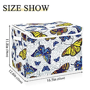 innewgogo Blue Yellow Butterflies Storage Bins with Lids for Organizing Dust-proof Storage Bins with Handles Oxford Cloth Storage Cube Box for Living Room