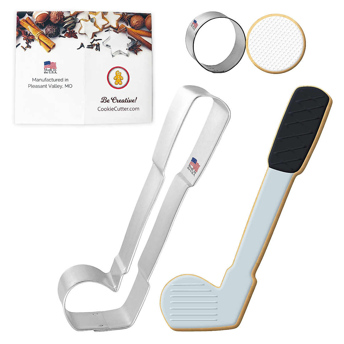 Hole In One Cookie Cutter 2 Pc Set – Golf Club, Round Ball Cookie Cutters Hand Made in the USA from Tin Plated Steel