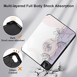 TWOLSKOO Case for iPad Pro 11-inch 4th Generation 2022, [Built-in Pencil Holder] Trifold Stand & Auto Wake/Sleep, Shockproof Cover Soft Back Shell, Also Fit iPad Pro 11" 3rd/2nd/1st Gen, Floral Line
