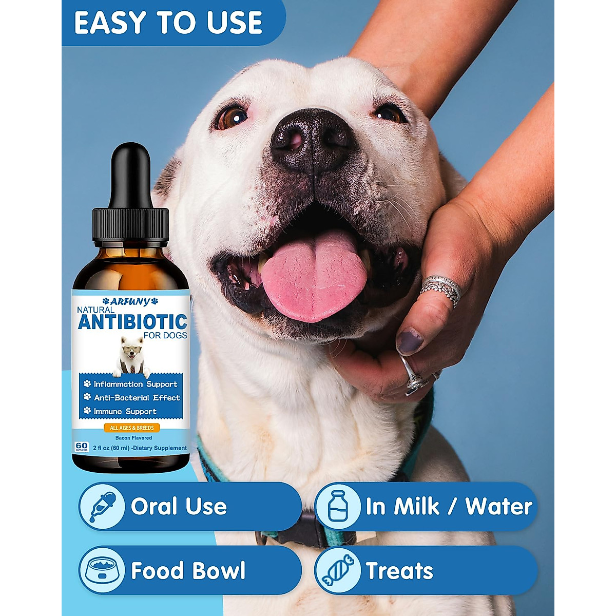 Natural Antibiotics for Dogs | 60ML Dog Antibiotic Drops | Dog Itchy Skin Relief | Dog Allergy Relief | Dog Immune Support | Dog Antibiotics for Skin Infection | Organic Natural Ingredients | Bacon