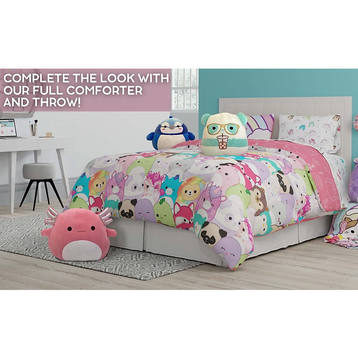 Franco Collectibles Squishmallows Bedding Super Soft Microfiber Sheet Set, Twin XL, College Dorm Essentials (Officially Licensed Product)