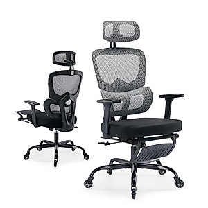 NOKAXUS Office Chair，Ergonomic Breathable Mesh Desk Chair with Lumbar Support,3D Armrest, Rubber Wheels,Gaming Chairs with footrest