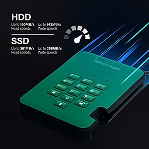 iStorage diskAshur2 HDD 2TB Green - Secure portable hard drive - Password protected, dust and water resistant, portable, military grade hardware encryption USB 3.1 IS-DA2-256-2000-GB