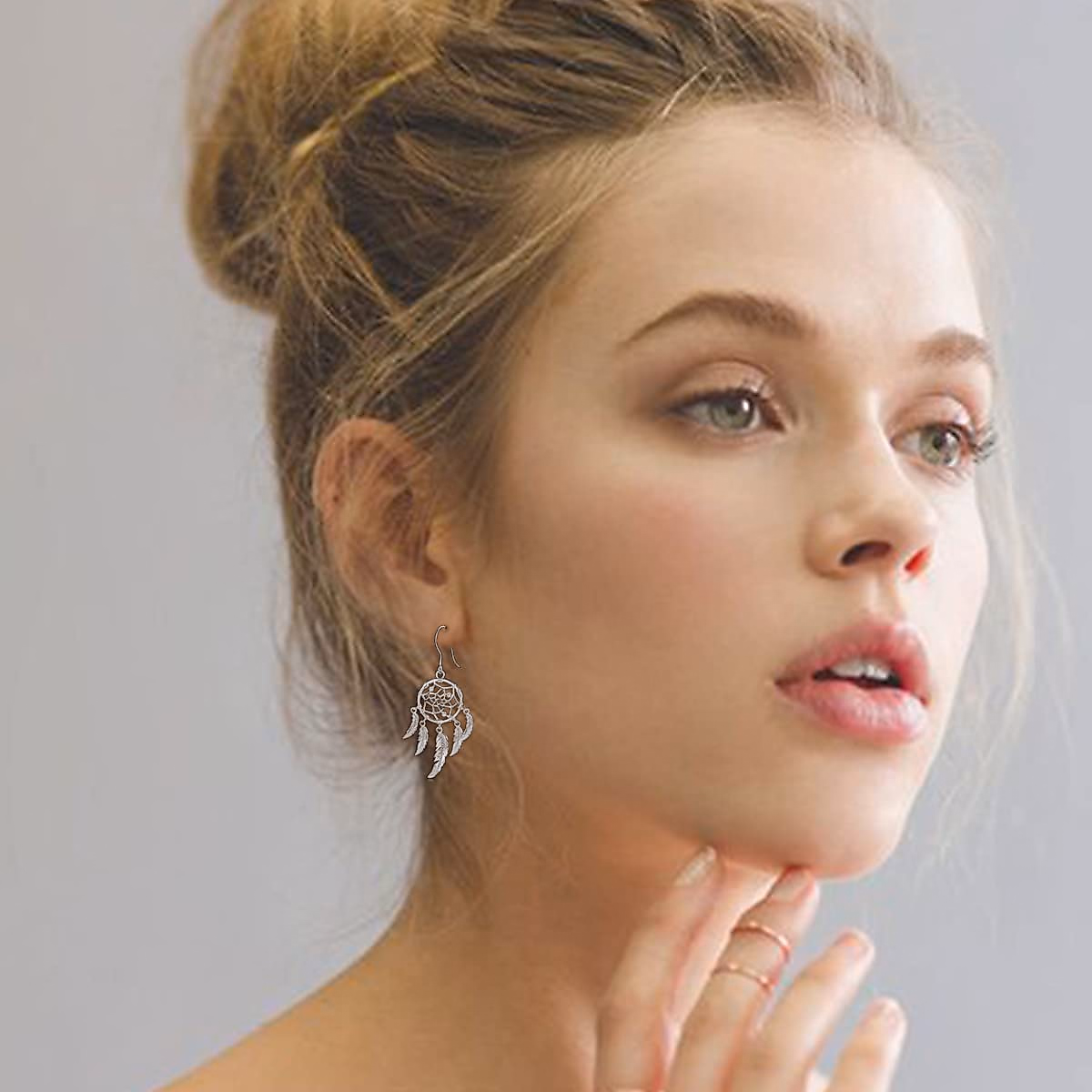 INFUSEU Sterling Silver Dream Catcher Feather Tassel Dangle Earrings for Women Ladies, Tribal Amulet Boho Bohemian Charms Fashion Jewelry