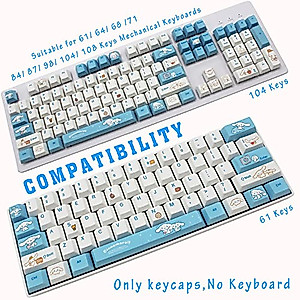 Sanrio Cinnamorall Blue Keycaps for Cherry MX Switches Cute Japanese Anime Mechanical Gaming Keyboard, PBT Key Caps Set