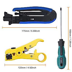 Zhushan Coaxial Compression Tool Kit,Coax Cable Crimper Set with 20 PCS F Compression Connectors, Adjustable RG6 RG59 RG11 75-5 75-7 Coaxial Cable Stripper