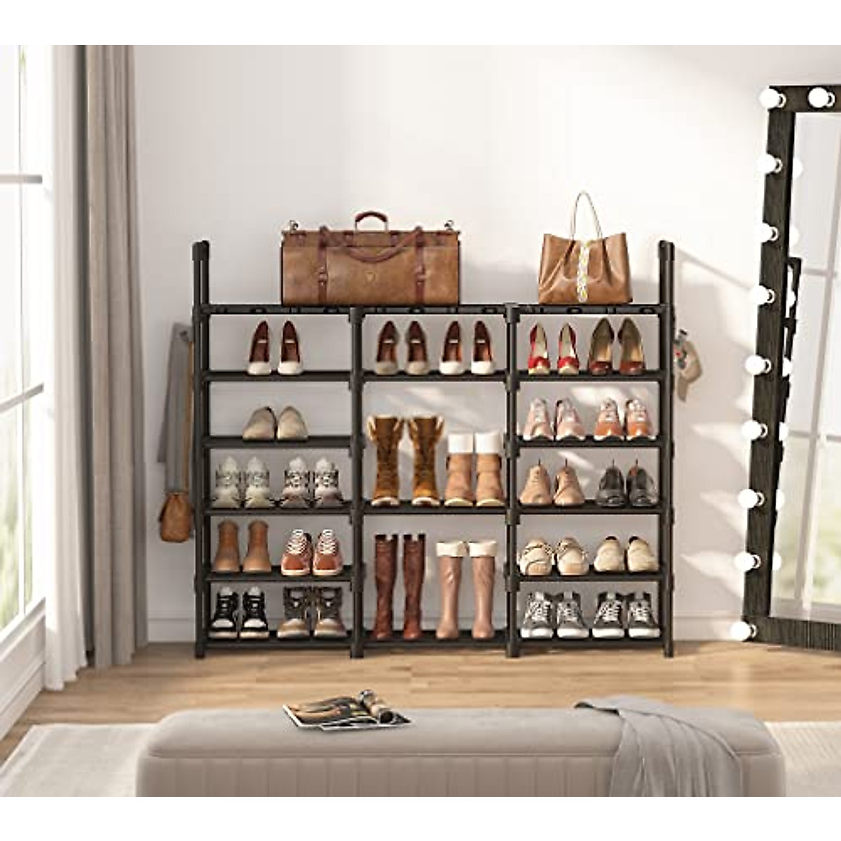 Tribesigns Shoe Rack Storage Organizer 6 Tiers Shoe Rack 30-35 Pairs Shoes and Boots Shelf with 2 Hooks Large Free Standing Shoes Holder Rack for Closet, Entryway