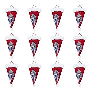 XIMINZ 12Pcs Christmas Santa Hats Silverware Holders, Nordic Santa Gnome Knife and Fork Holder Cover Tableware Bag Cutlery Holder Plush Bag Christmas Party Table Dinner Decor (red)