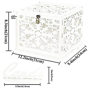 FCDECOR 12" Wedding Card Box with Lock, White Gift Wedding Card Boxes for Reception Money Holder with Card Sign for Wedding Decorations, Baby Showers, Birthdays, Bridal or Graduation Party Supplies