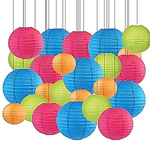 Lantern 24 Pcs Chinese Paper Lantern Assorted Size Sky Blue Orange Rose Light Green Japanese Lanterne Papier for Parties Events Decor