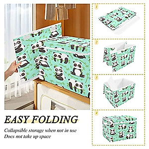 Kigai Panda and Bamboo Storage Basket with Lid,Collapsible Storage Box Fabric Storage Bin for Closet,Office,Bedroom,Nursery