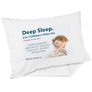 ZPECC Organic Toddler Pillow with Pillowcase - Baby Pillows for Sleeping, 13" x 18" Soft Breathable Small Kids Pillow forCrib, Toddler Bed, Travel, White Stripe