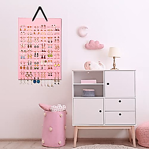 Lolalet Hanging Earring Organizer Earring Holder with 20 Hooks, Holds Up to 360 Pairs, Wall Earrings Hanger Pierced Earring Storage for Women Girls, Large Felt Stud Earring Display -Pink, 1 Pack