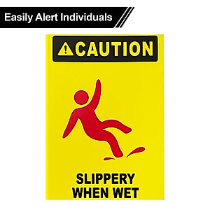 8 NET 12-Pack Caution Wet Floor Sign with Graphic, 19’’ height, durable corrugated plastic, double-sided English/Spanish Wet floor Caution Stand for indoors and outdoors, Avoid Fall & Slip Accident