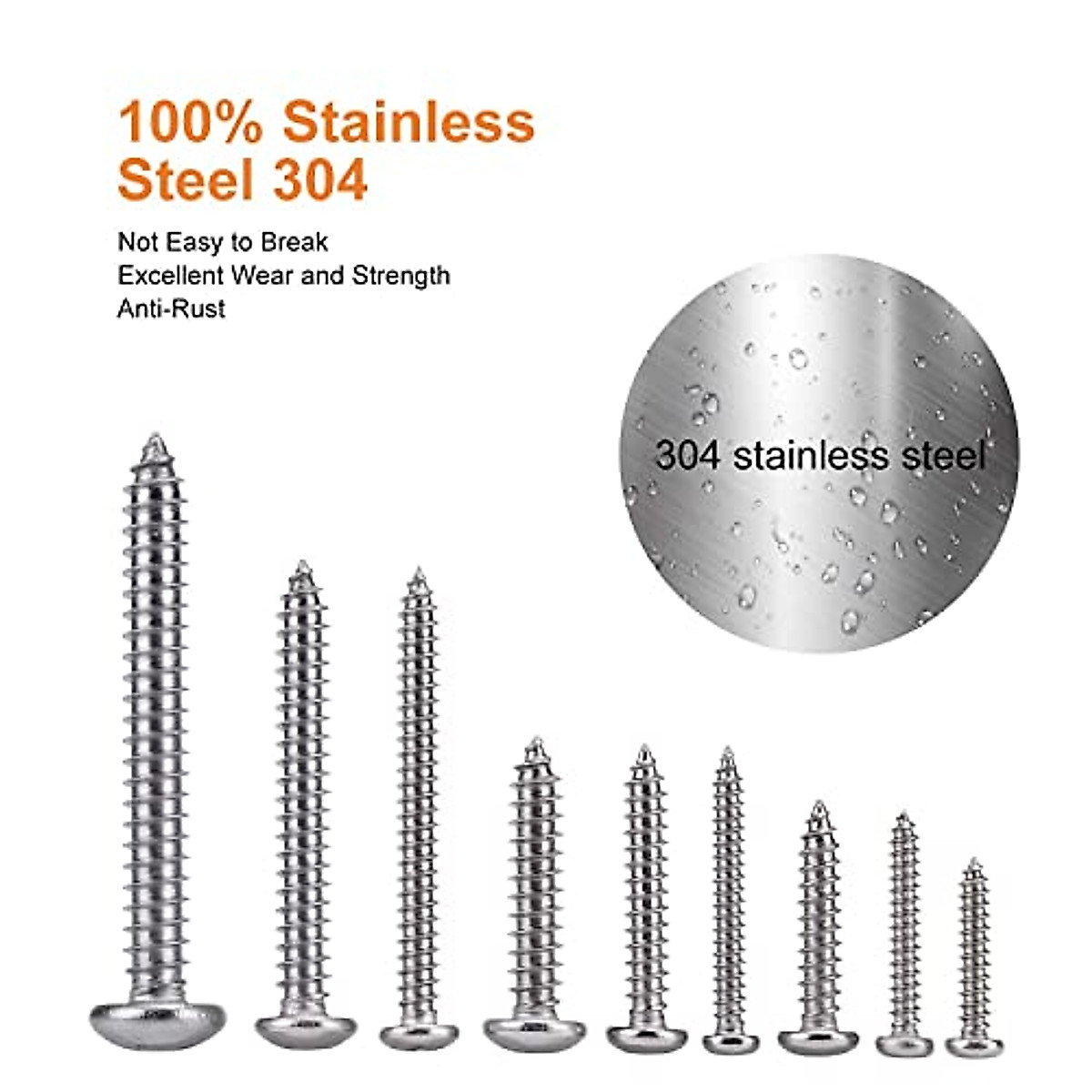 WELLOCKS Wood Screws 235 PCS 304 Stainless Steel M3/M4/M5/M6 Round Head Self Tapping Screws Assortment Set Rust Proof Wood Screw Kit with Storage Box for Homemade, Repairment, Woodwork Indoor(D035)