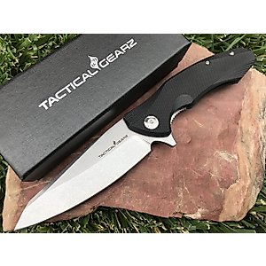 TACTICAL GEARZ Pocket Knife for EDC! G10 Handle! D2 Steel Stonewashed Blade! Includes Sheath! (Zeta)