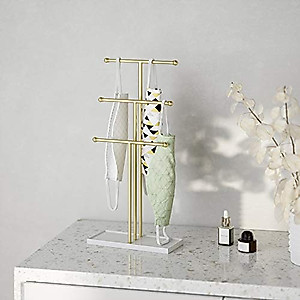 Umbra Trigem Hanging Jewelry Organizer Tiered Tabletop Countertop Free Standing Necklace Holder Display, 3, Brass/White