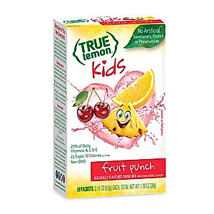 TRUE LEMON Fruit Punch Packets - Low Sugar, No Preservatives Kids Hydration Drink Mix