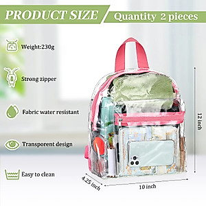 Zhehao 2 Pcs Clear Mini Backpacks Plastic Transparent Backpacks PVC Backpack for Kids, School, Concert, Beach, Stadium, Travel (Black, Pink)