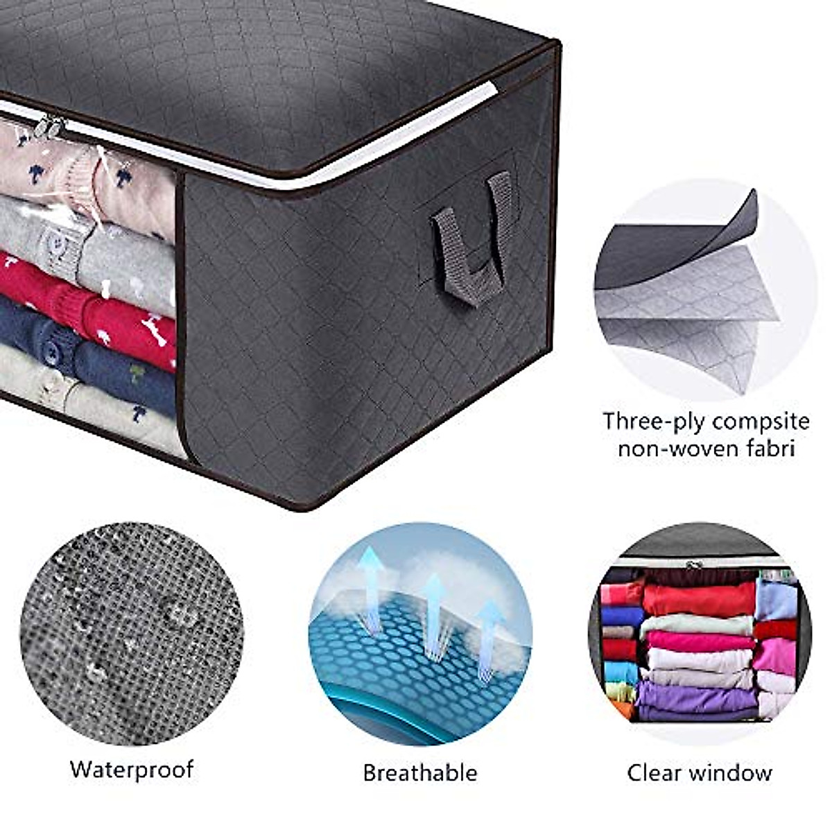 Large Capacity Clothes Storage Bag - Clothes Storage Bins - Clear Window Zipper Storage Bags with Reinforced Handle Thick Fabric for Comforters, Blankets, Bedding, 24Gal (Grey)