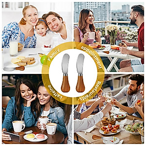 Houkiper Butter Spreader Knife, 2 Pack Stainless Steel Cheese Spreader with Wooden Handle 12.5cm Small Butter Knife for Kitchen, Butter Knife Spreader for Vegetables Fruits Cheese Picnic