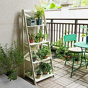 ZENODDLY Ladder Shelf White Ladder Bookshelf, 56.3in Tall Standing Ladder Shelves for Living Room Bathroom Furniture Bedroom Display Shelf, Wooden Leaning Bookshelf Ladder Bookcase Plant Shelf Indoor