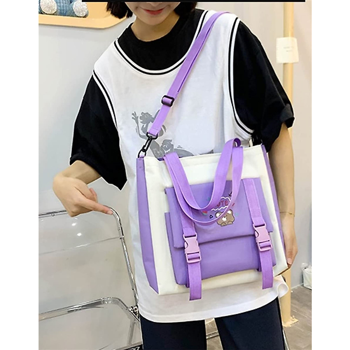 5Pcs Accessories Backpack with Pin & Set Cute Backpack Kawaii Backpack School Bags for Teen Girl