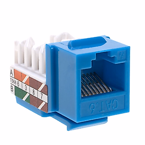 SATMAXIMUM Cat6 Keystone Ethernet Wall Jack Punch Down UTP 45-Degree (Easier Termination Than 90-Degree), RJ45 Slim Profile Speed Termination Blue 45° Angled (50 Pack)