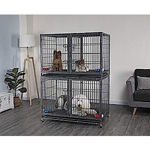 Go Pet Club 44" Heavy Duty Stackable Cat Dog Pet Metal Crate Kennels Outdoor and Indoor with Divider and Water Bowls, Large