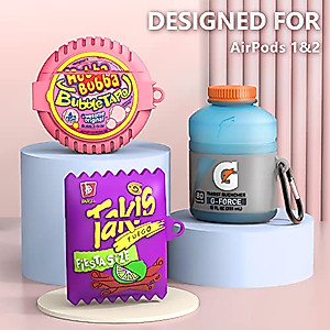 (3 Pack) Cute Airpod Case for Airpods 2&1, 3D Kawaii Silicone Cartoon Food Funny Protective Cover Accessories Skin for Airpod 1&2 Gen Charging Case for Girls Boys-(Bubble Gum+Sport Water+Takis)