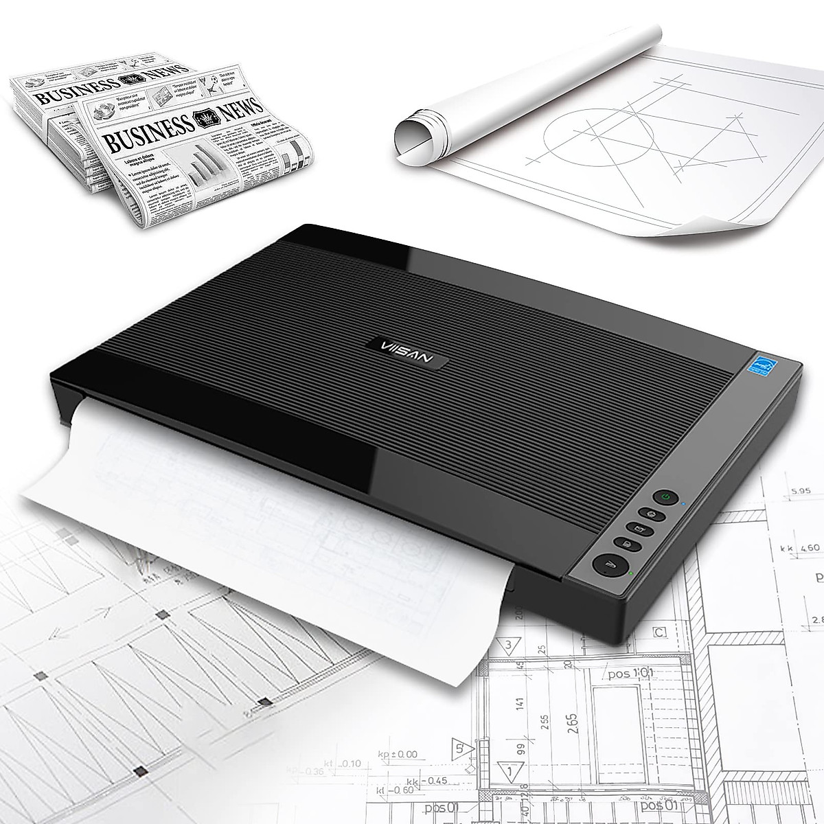 VIISAN 3120 A3 Large Format Flatbed Scanner, 1200 DPI, Scan 12" x 17" in 8 sec, Frameless, Auto-Scan, Document & Photo & Book Scanner, Design for Library, School and Soho. Supports Windows 11 & Mac