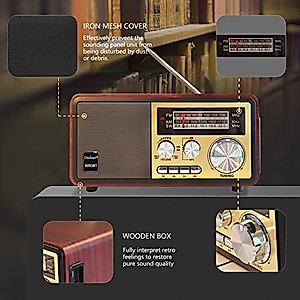 Oncheer Retro Vintage Wood Bluetooth FM/AM/SW Home Radio, 15W Subwoofer Stereo Speaker, AC&Battery Powered Radios with Antenna Best Reception, Support Remote Control/TF Card/USB Player/AUX