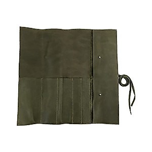 Hide & Drink, Rustic Full Grain Leather Knife Roll Case (5 pockets), Compact Carry-On Bag for Traveling Chefs & Cooks, Kitchen Tool Storage Organizer, Handmade, Dark Jade